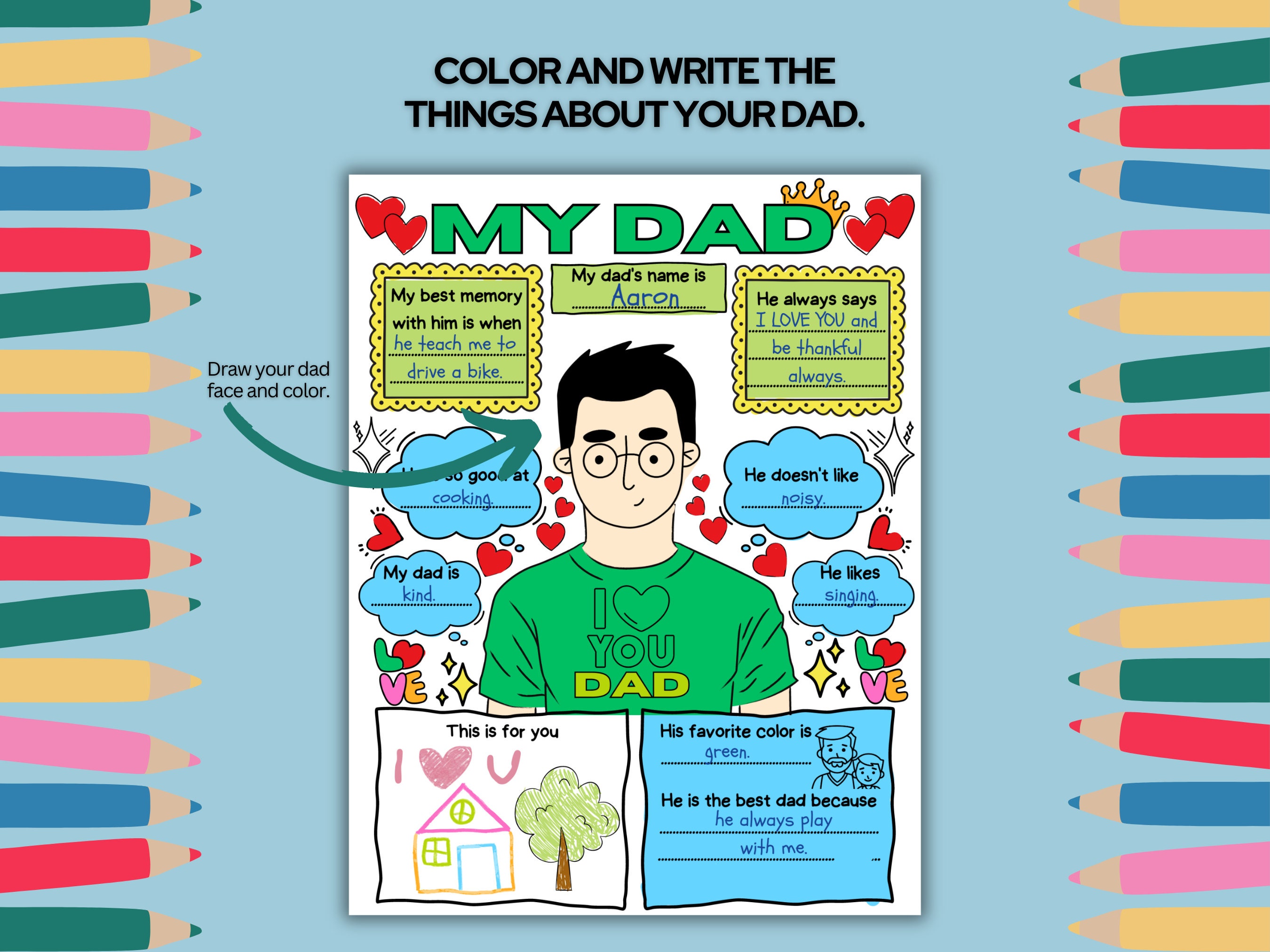 Father's Day Printable Kids DIY Coloring About Dad Pages, Father's Day ...
