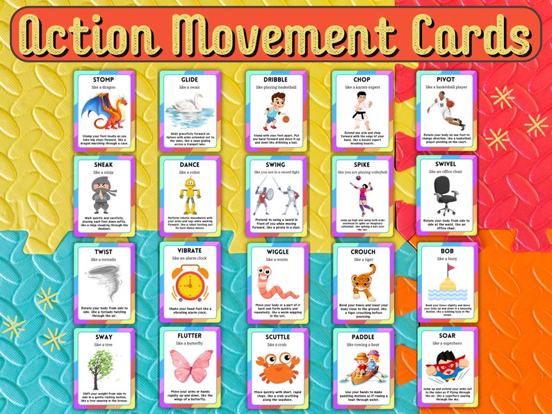 Action Movement Cards, Printable Action Card, Movement Activity ...
