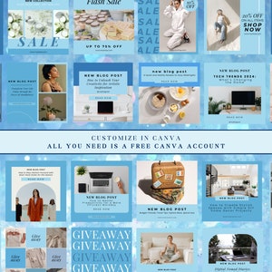 Blue Instagram Post Templates: Social Media Pack for Canva (PDF) - Etsy