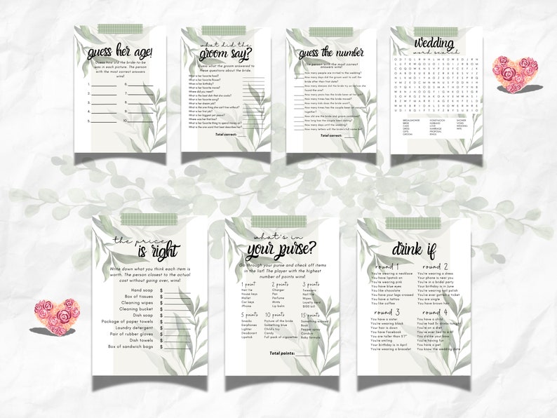 Bridal Shower Party Games, Instant Download, Printable - Etsy