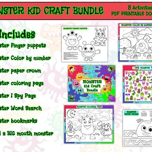 Monster Kid Craft Printable Bundle, Bonus Roll and Draw a Monster Game ...