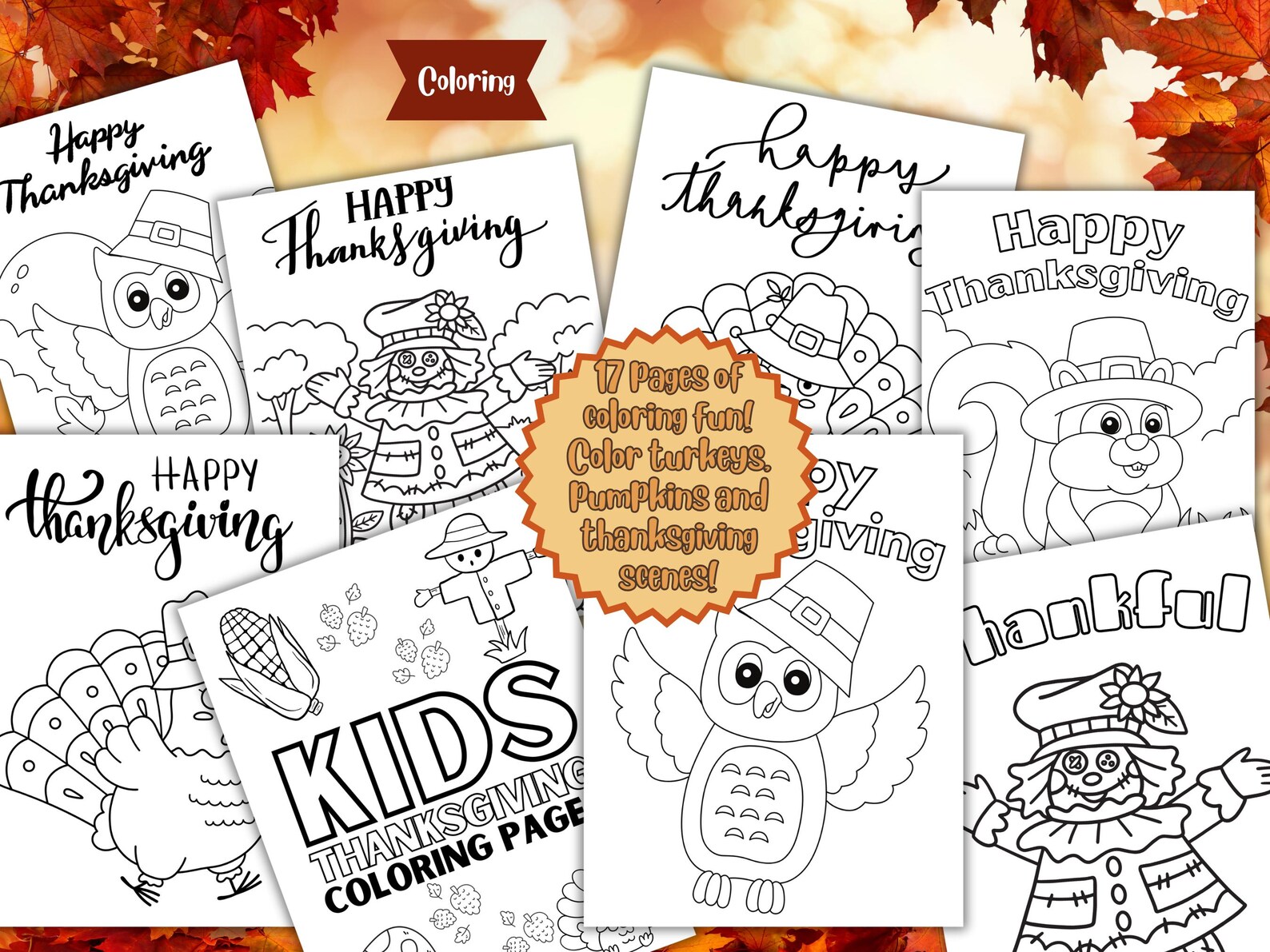 Printable Thanksgiving Activity Bundle for Kids, Coloring Pages, Word ...