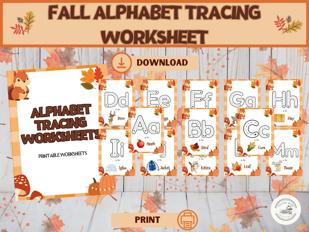 Fall Alphabet Tracing Worksheets: Autumn Learning (digital Download) - Etsy