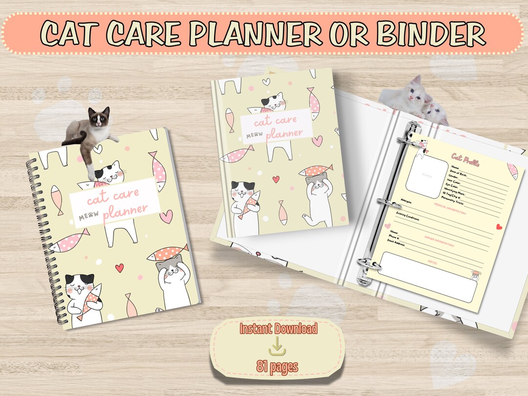 Cat Care Planner: Kitten Health Tracker, Checklists (printable, INSTANT ...
