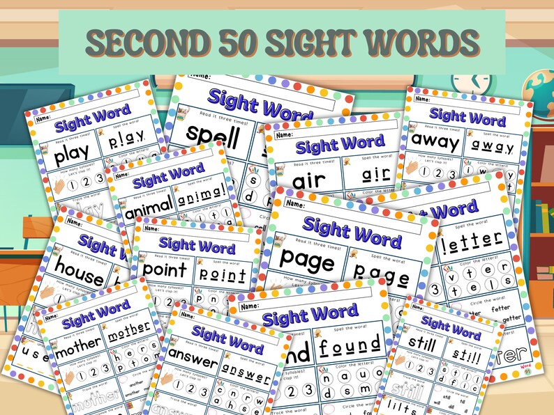 Second 50 Sight Word Printable Worksheets, First and Second Grade Sight ...