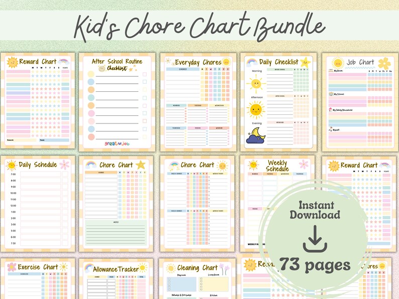 Kid's Chore Chart Printable Bundle, Kid's Allowance Tracker, Kid's ...
