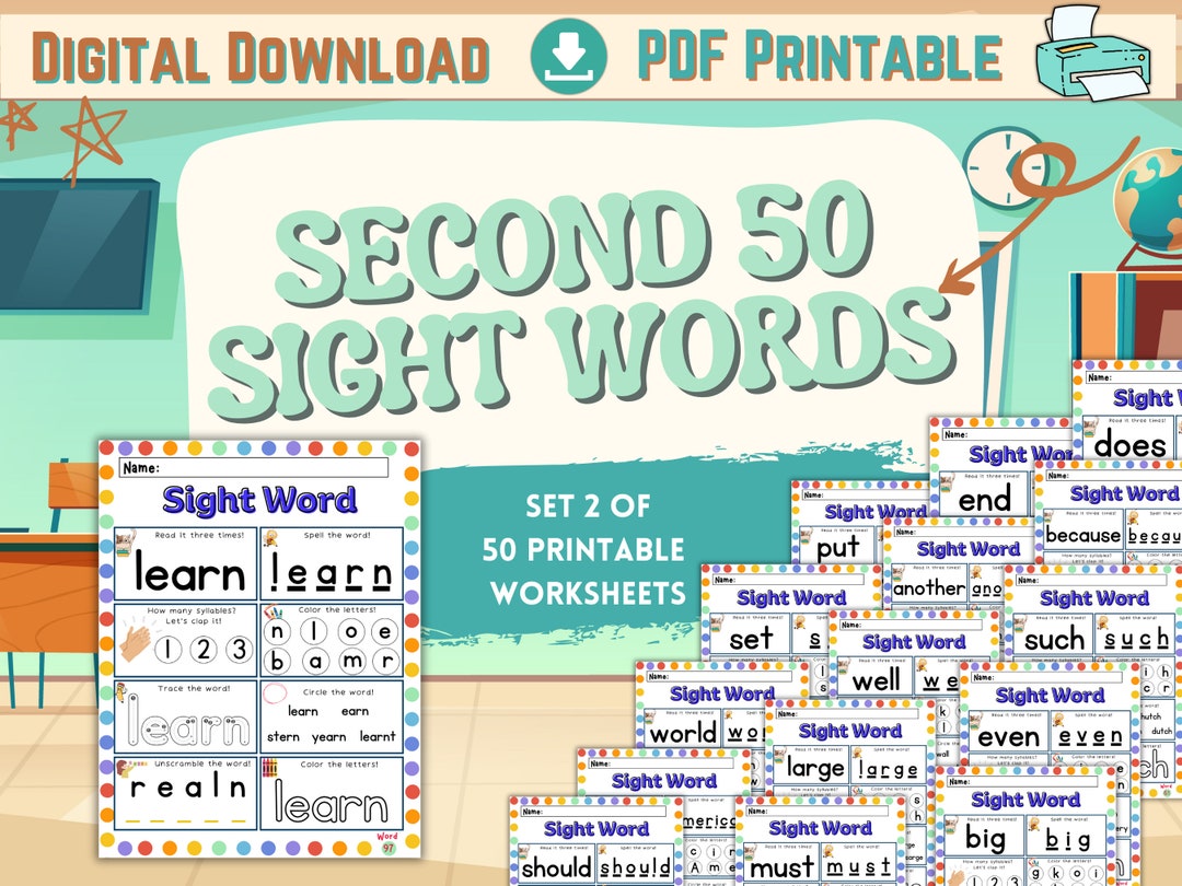 Second 50 Sight Word Printable Worksheets, First and Second Grade Sight ...