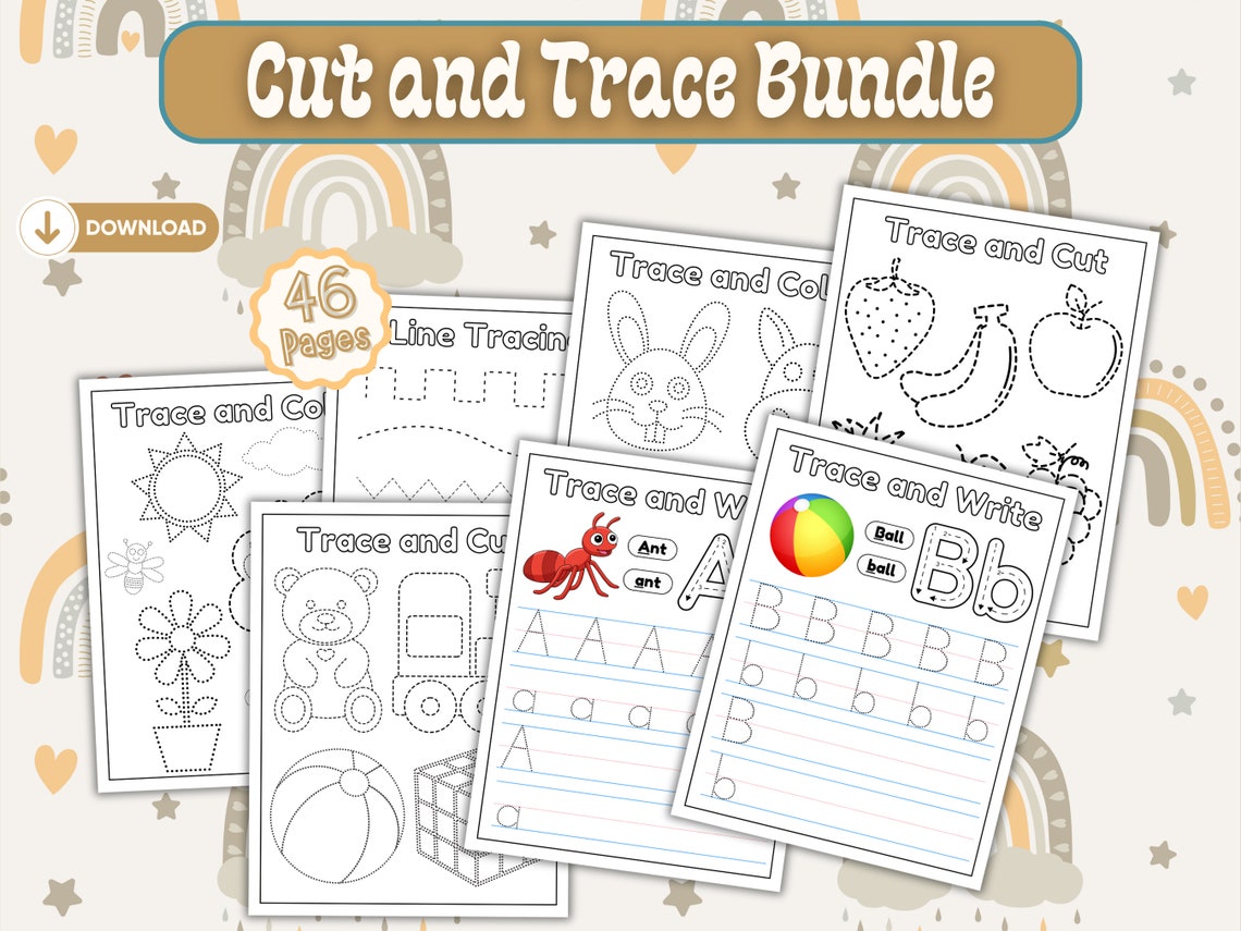 Cut and Trace Printable Bundle, Alphabet Letter Trace, Homeschool ...