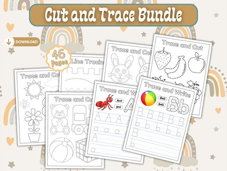 Cut and Trace Printable Bundle, Alphabet Letter Trace, Homeschool ...