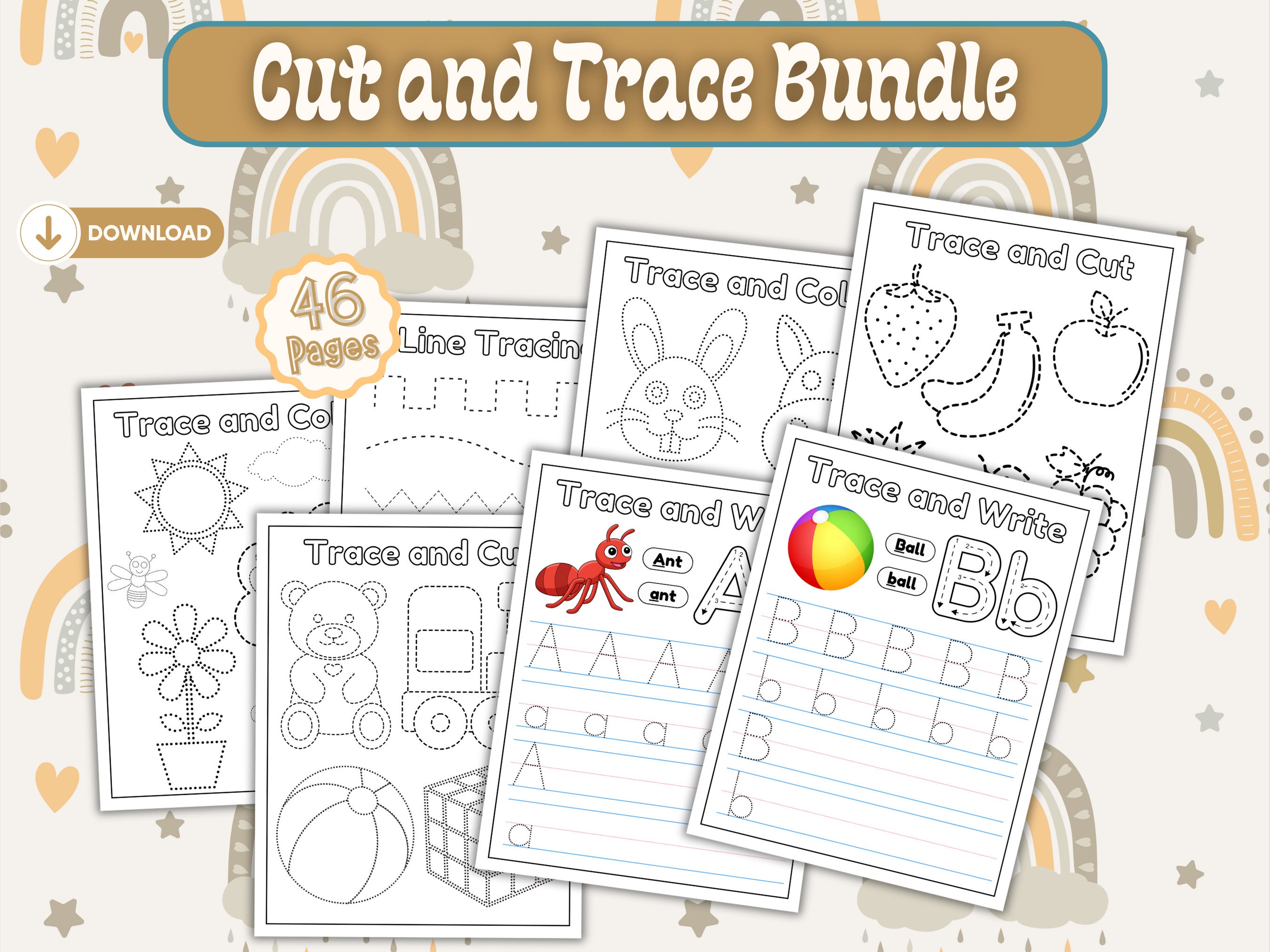 Cut and Trace Printable Bundle, Alphabet Letter Trace, Homeschool ...