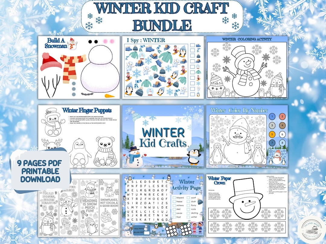 Printable Winter Craft Bundle for Kids, Coloring Page, Word Search, I ...