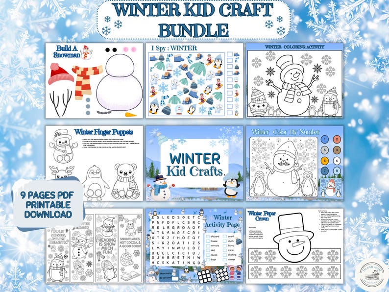Printable Winter Craft Bundle for Kids, Coloring Page, Word Search, I ...