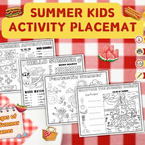 Summer Kids Activity Placemat: Coloring Page, Word Games (printable PDF ...