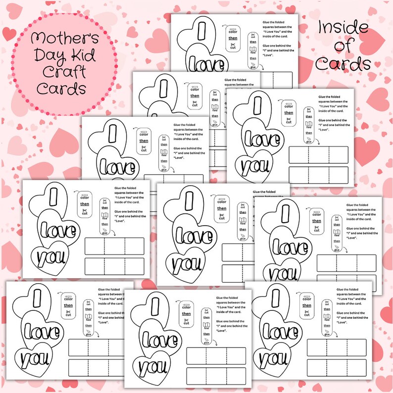 Mothers Day Printable Card Bundle, Kids DIY Coloring Card, Mothers Day ...