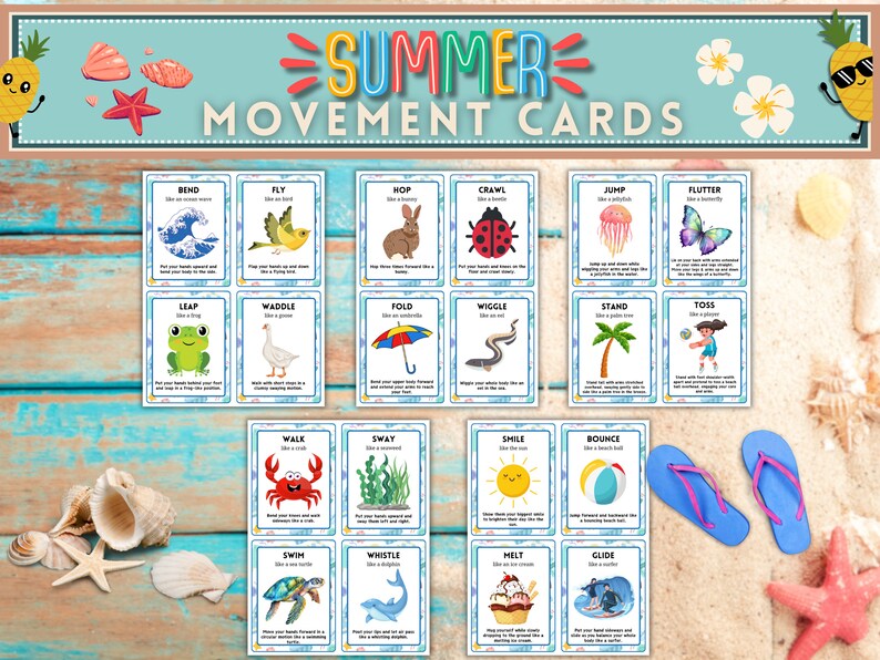 Summer Animal Movement Cards: Kids Activity, Printable (PDF) - Etsy