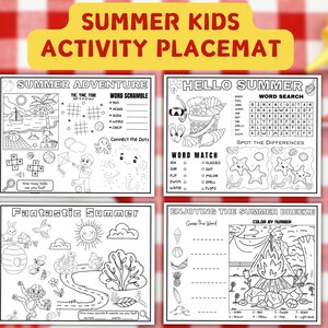 Summer Kids Activity Placemat, Coloring Page, Word Search, Word Scramle ...