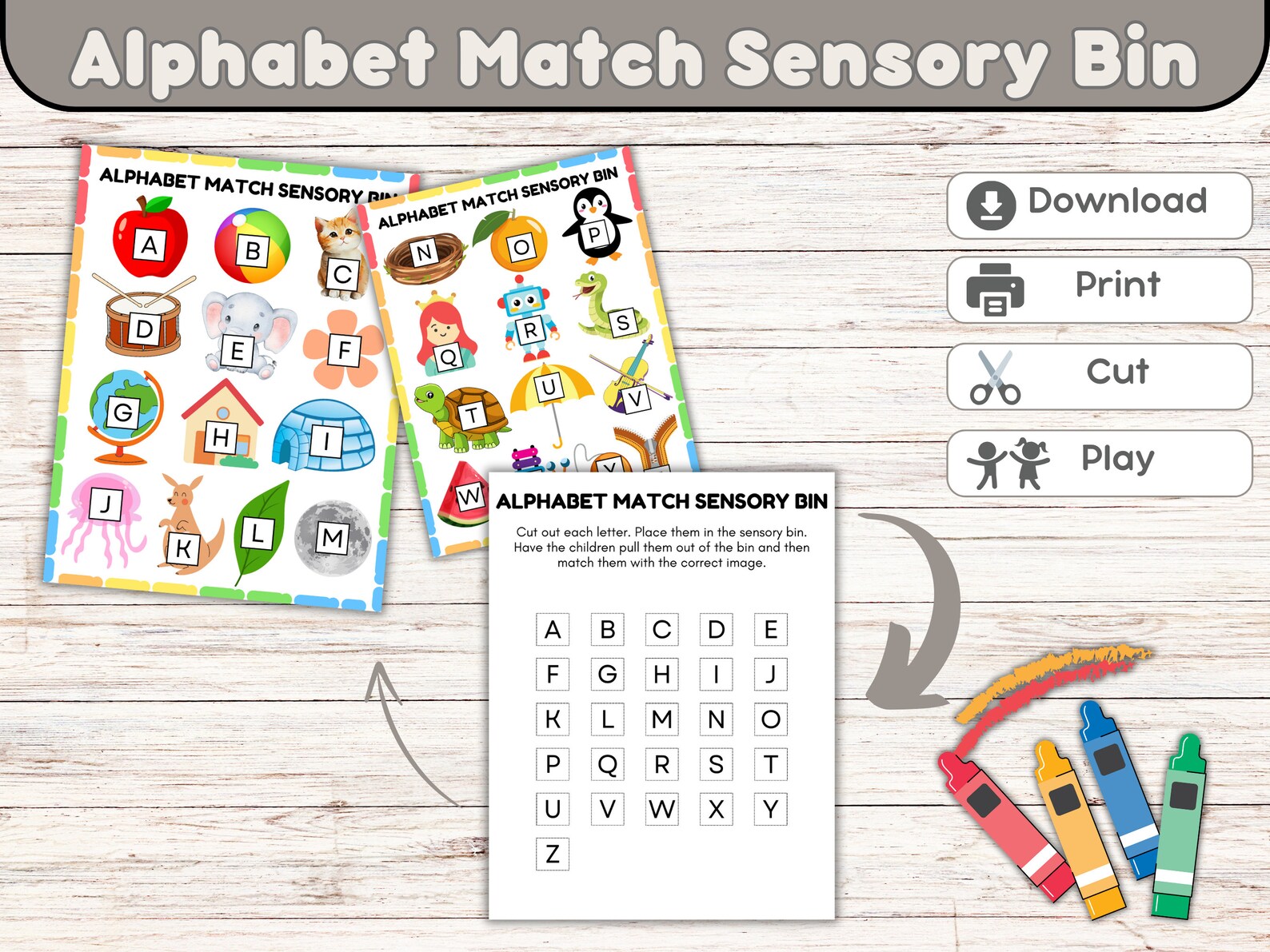 Sensory Bin Play Bundle, Alphabet Sensory Bin Printable Game, Color ...