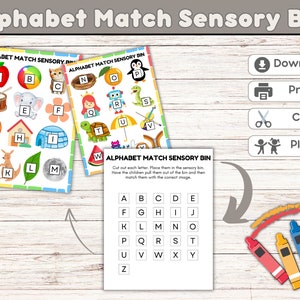 Sensory Bin Play Bundle, Alphabet Sensory Bin Printable Game, Color ...