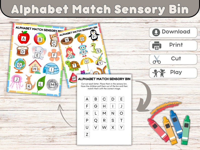 Sensory Bin Play Bundle, Alphabet Sensory Bin Printable Game, Color ...
