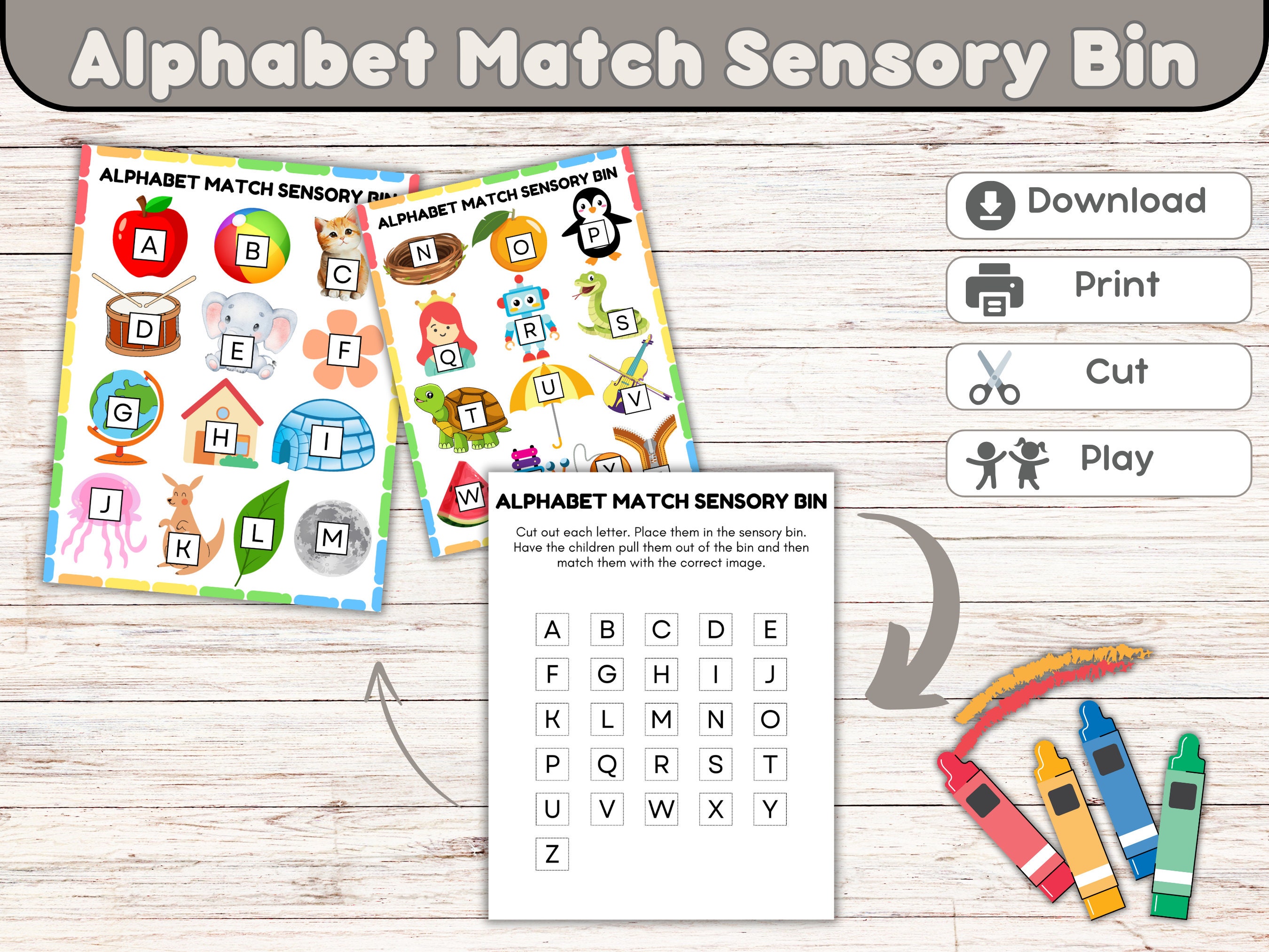 Sensory Bin Play Bundle, Alphabet Sensory Bin Printable Game, Color ...