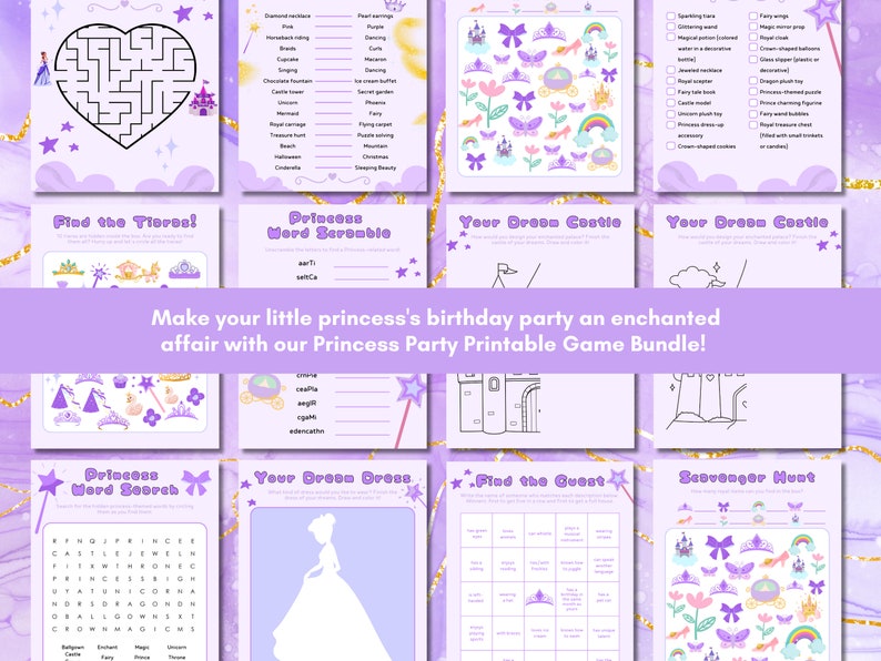 Princess Birthday Party Games, Party Favors, Purple, Printable, Instant ...