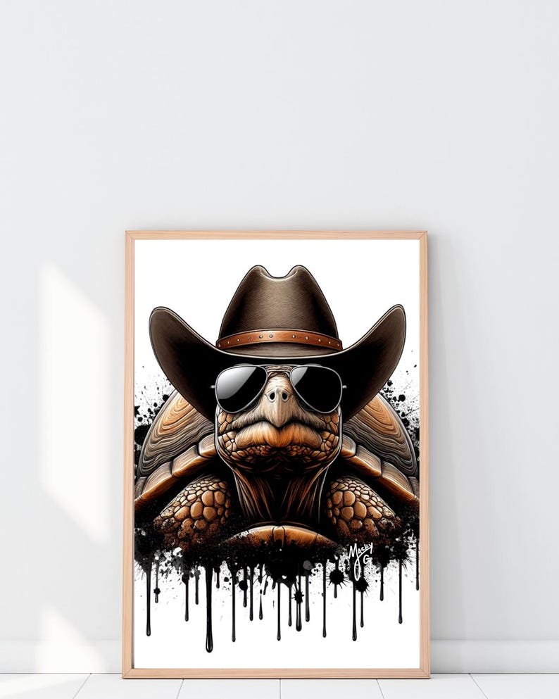 Cowboy Tortoise Wall Art | Outlaw Turtle With Attitude | Digital ...