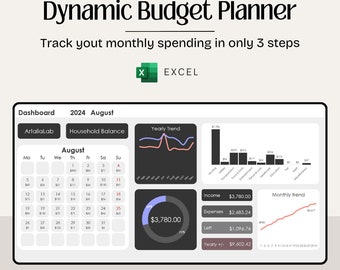 Excel Budget Planner Simple Dynamic Spreadsheet Dynamic Monthly Expense ...