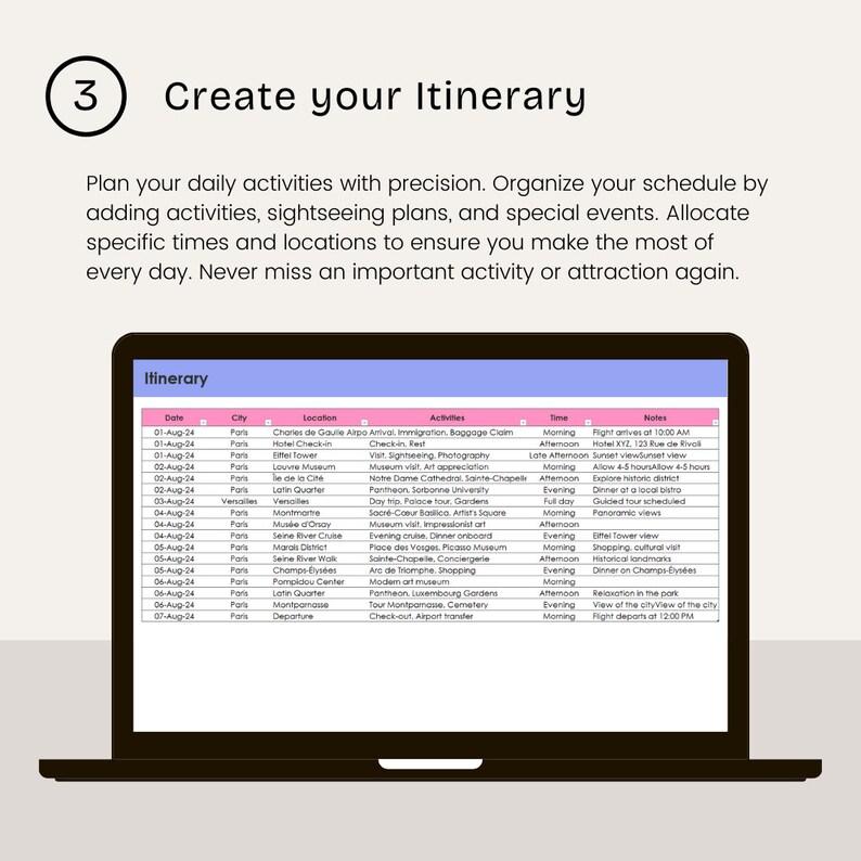 Travel Planner for Excel, Travel Itinerary and Budget Cost, Travel ...