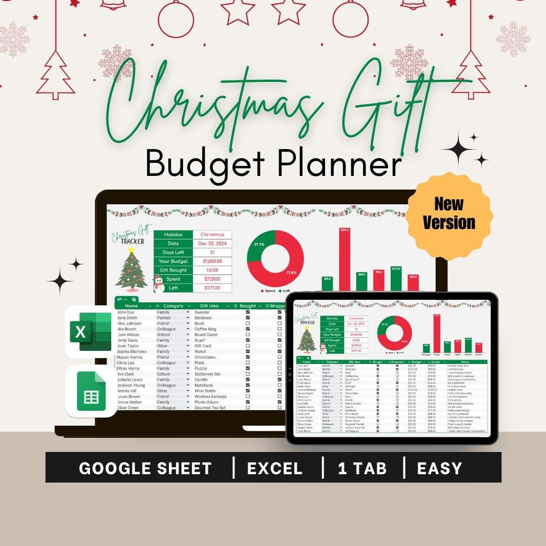 Christmas Gift Tracker for Excel and Google Sheets Gift Planner ...