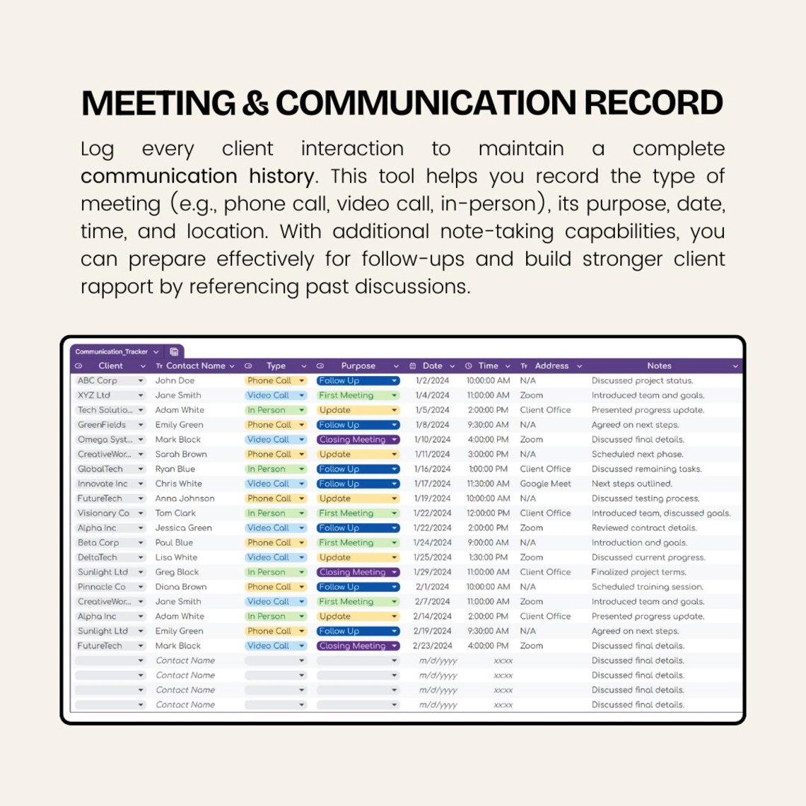 Client Tracker Google Sheet Spreadsheet CRM Template Small Business ...