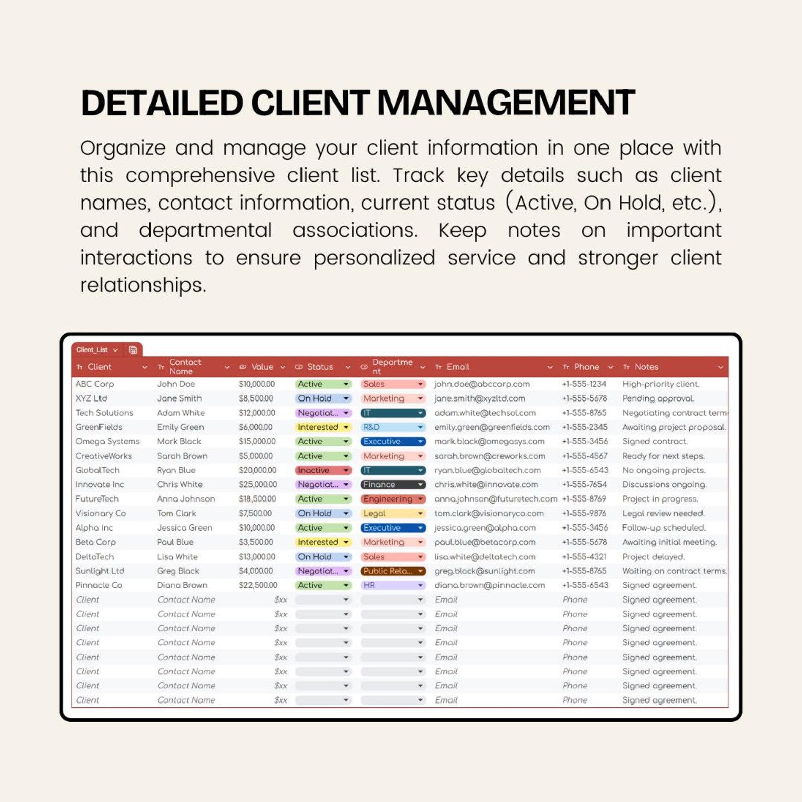 Client Tracker Google Sheet Spreadsheet CRM Template Small Business ...