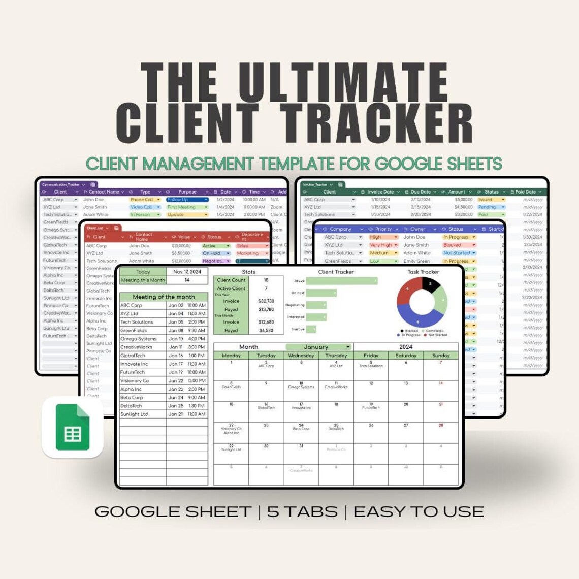 Client Tracker Google Sheet Spreadsheet CRM Template Small Business ...