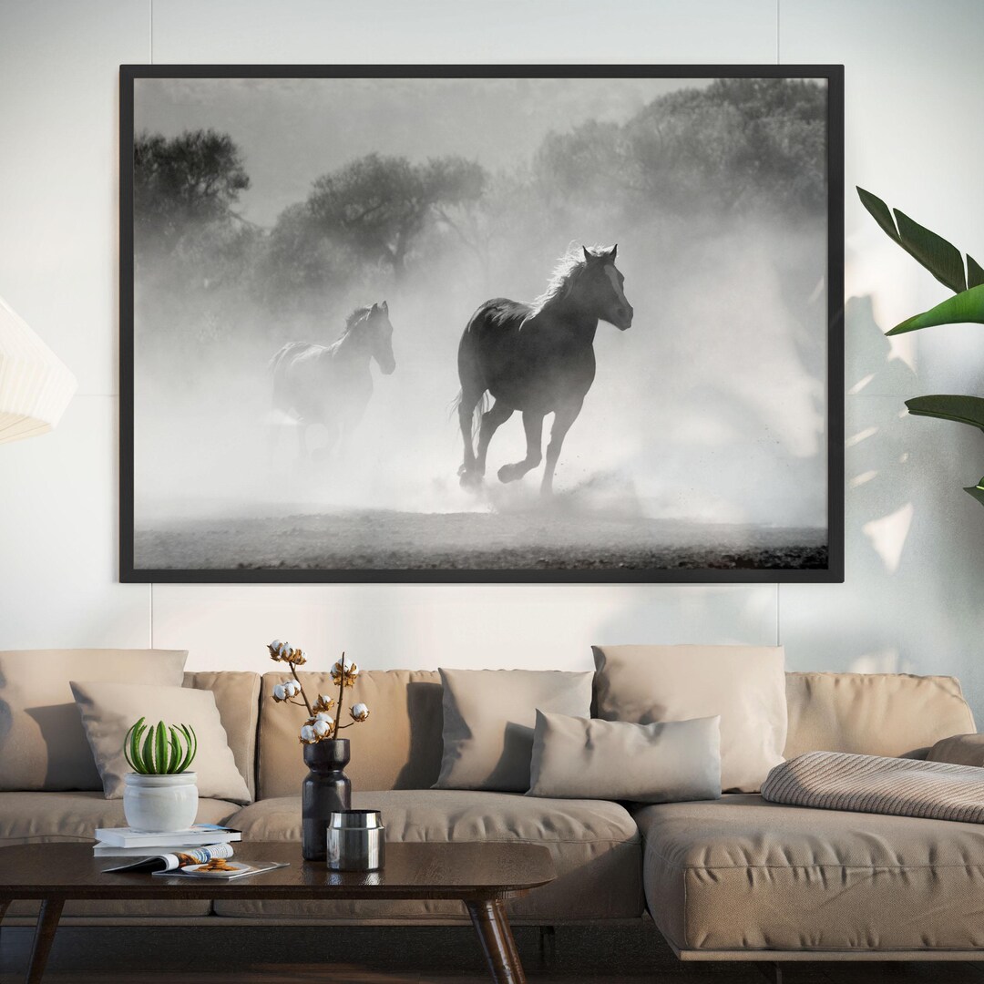 Black and White Running Horses Art Print Framed Wild Horse Photography ...