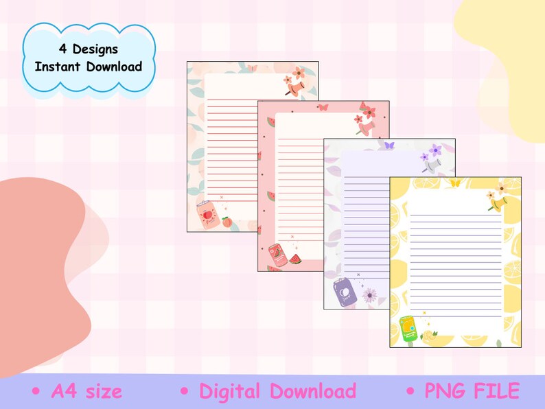 Notepad Printable, Peach, Watermelon, Lavender, Lemon, A4 Notepad ...