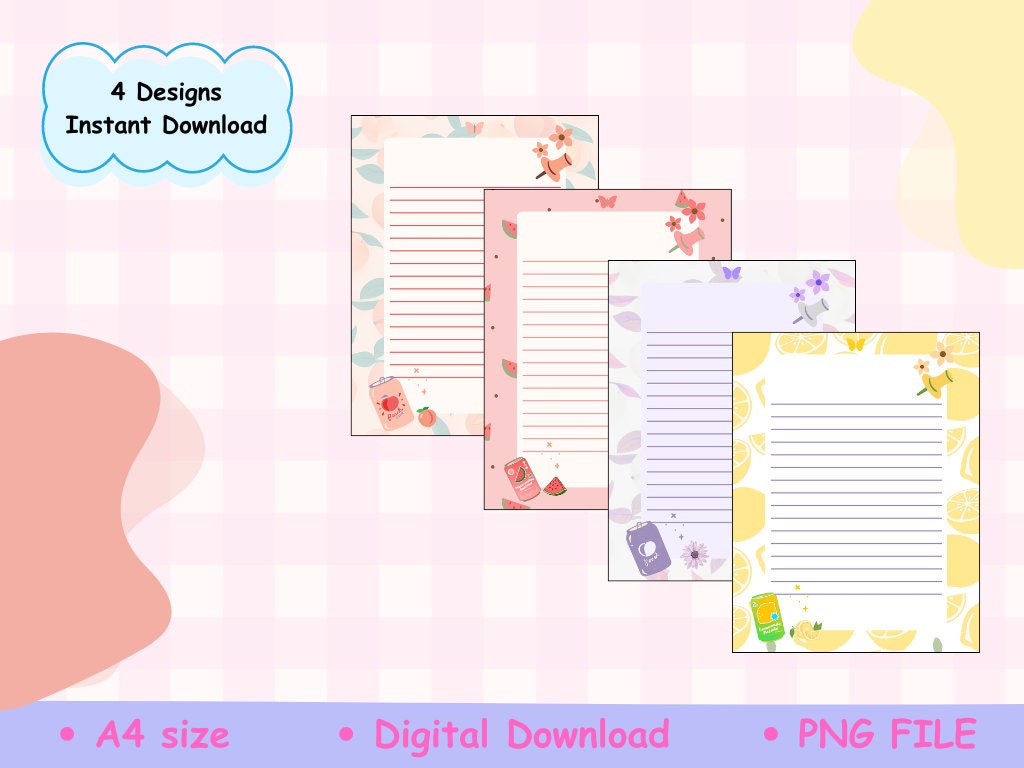 Notepad Printable, Peach, Watermelon, Lavender, Lemon, A4 Notepad ...