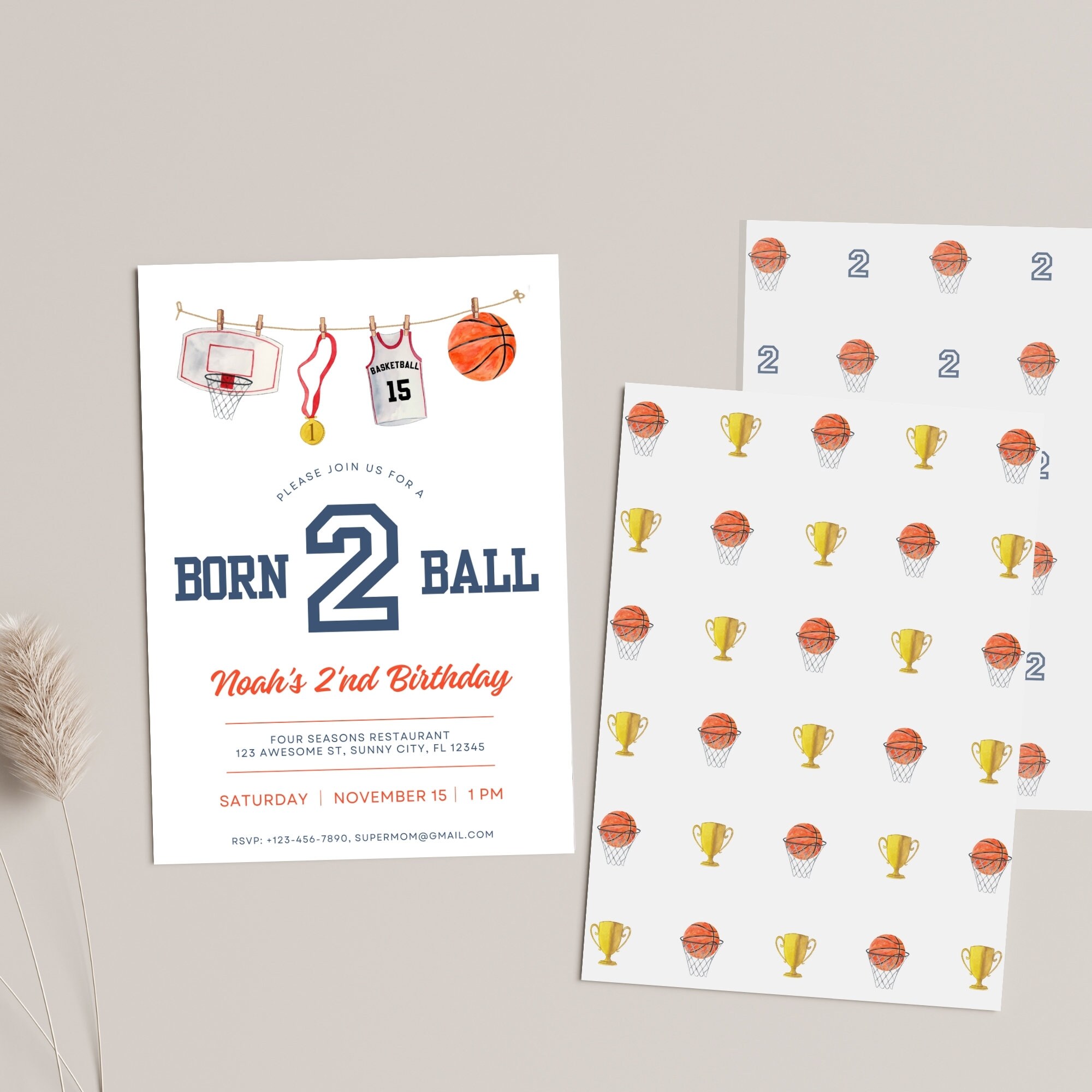 Born 2 Ball Birthday Invitation Boy Basketball Sport Editable 2nd ...