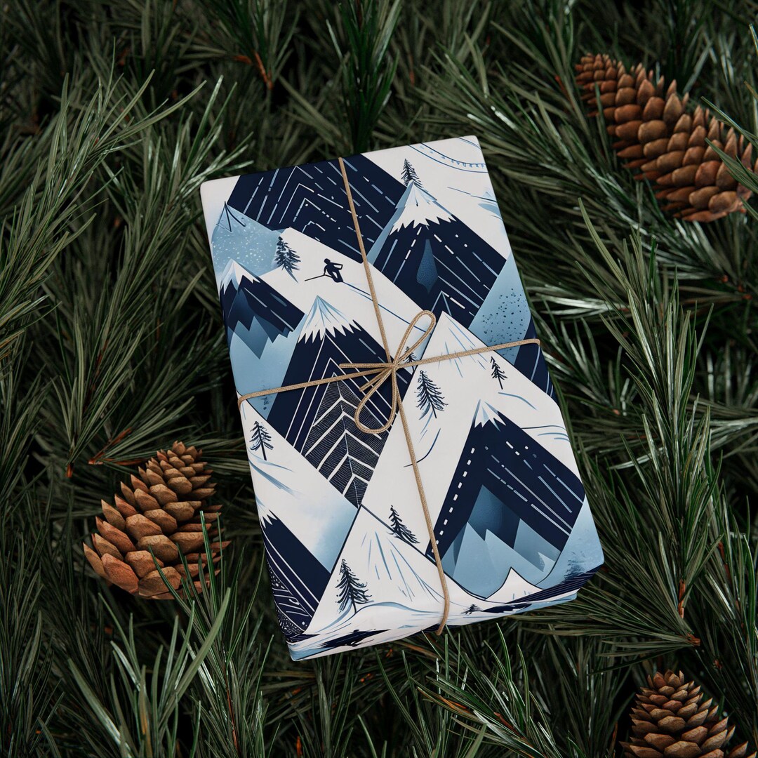 Winter Wonderland Mountain Scenery Gift Wrap With Skiers, Christmas ...