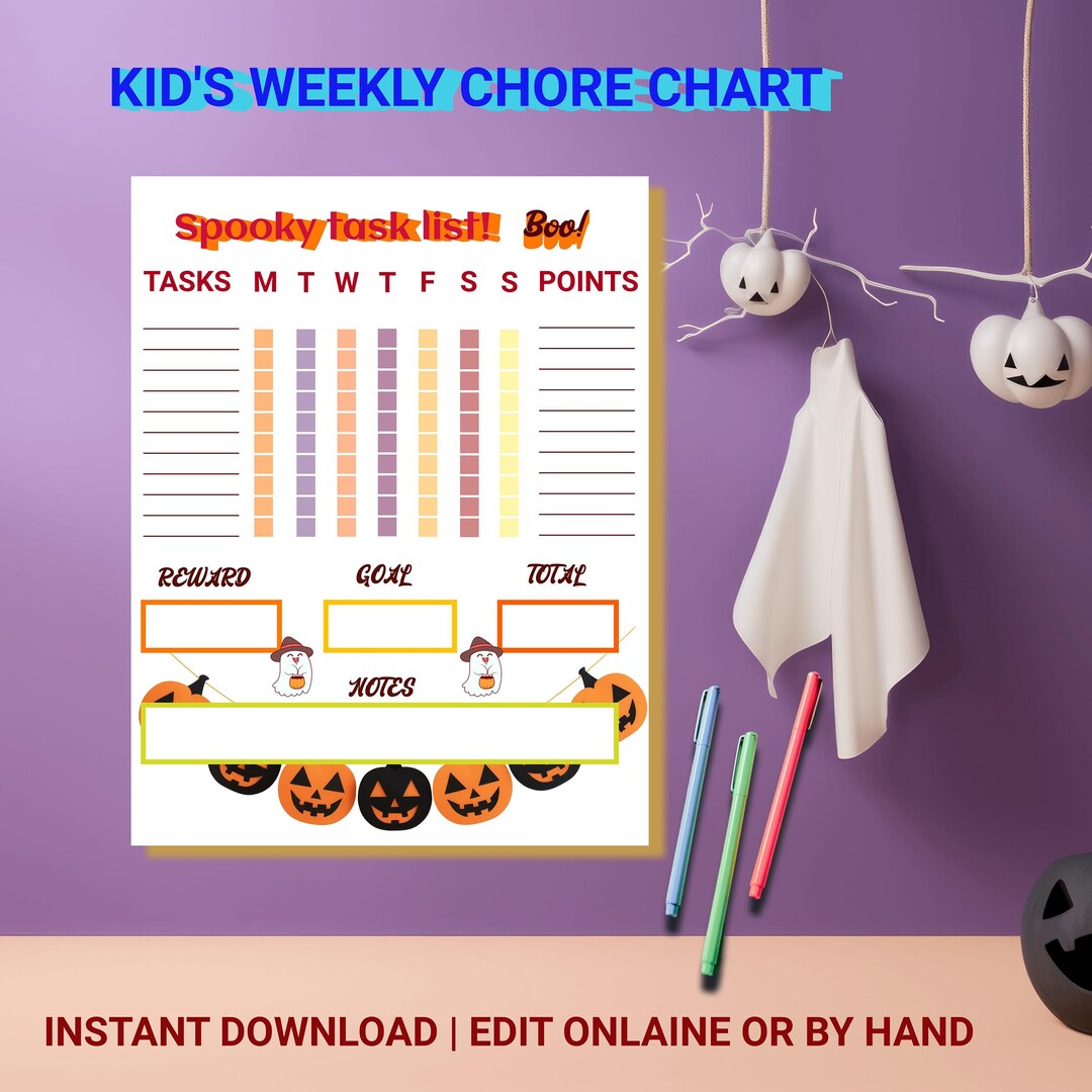 Chore Chart Printable Reward Chart kids Responsibility Chart Editable ...