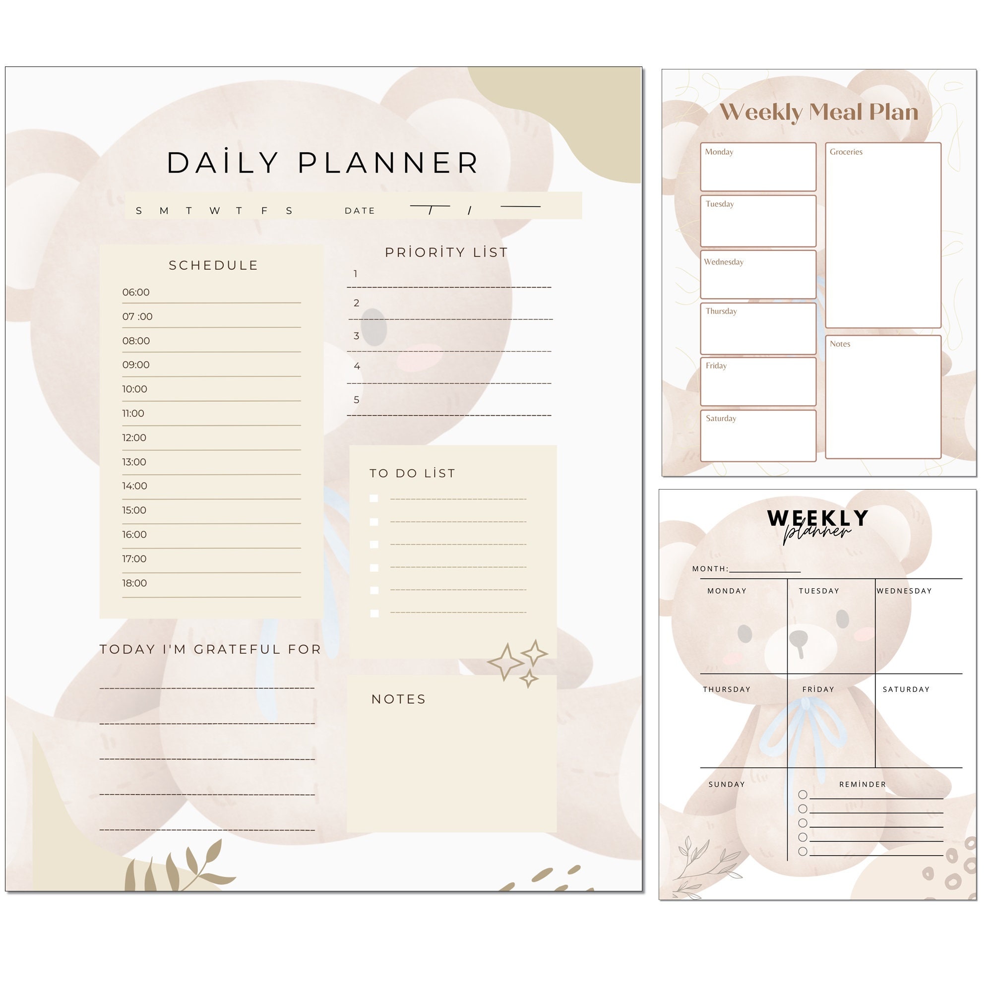 Printable, Weekly Planner, Daily Planner, 7 Day Meal Planner, A4/a5 ...