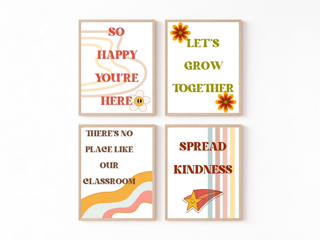 Retro Classroom Bundle Colorful Gallery Wall Set of 4 Prints Growth ...