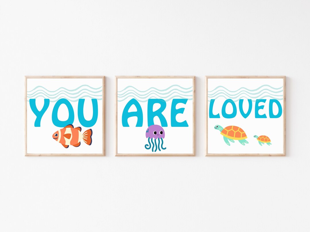 Ocean Nursery Decor Sea Creatures Wall Art Aquatic Theme for Kids ...