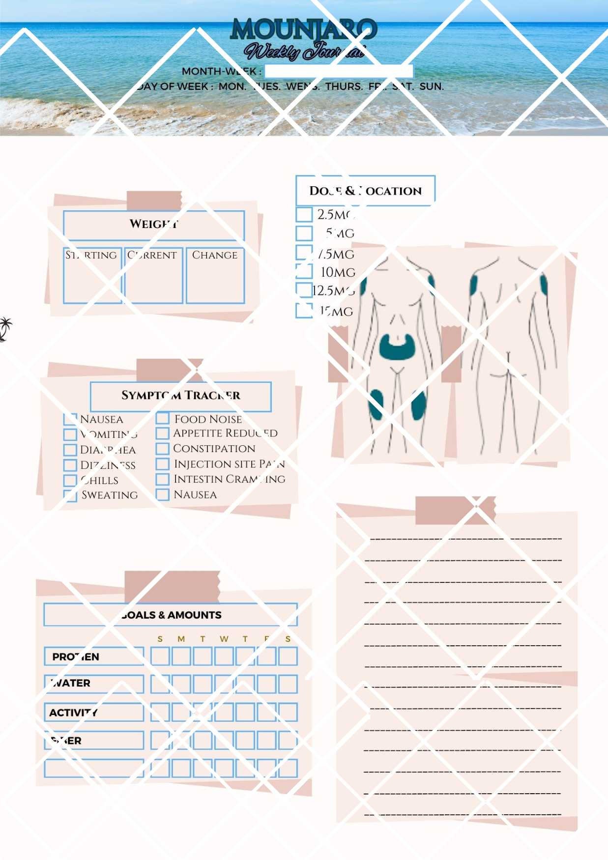 GLP-1 Mounjaro/zepbound Ozempic/wegovy Weekly Journal - Tracker ...