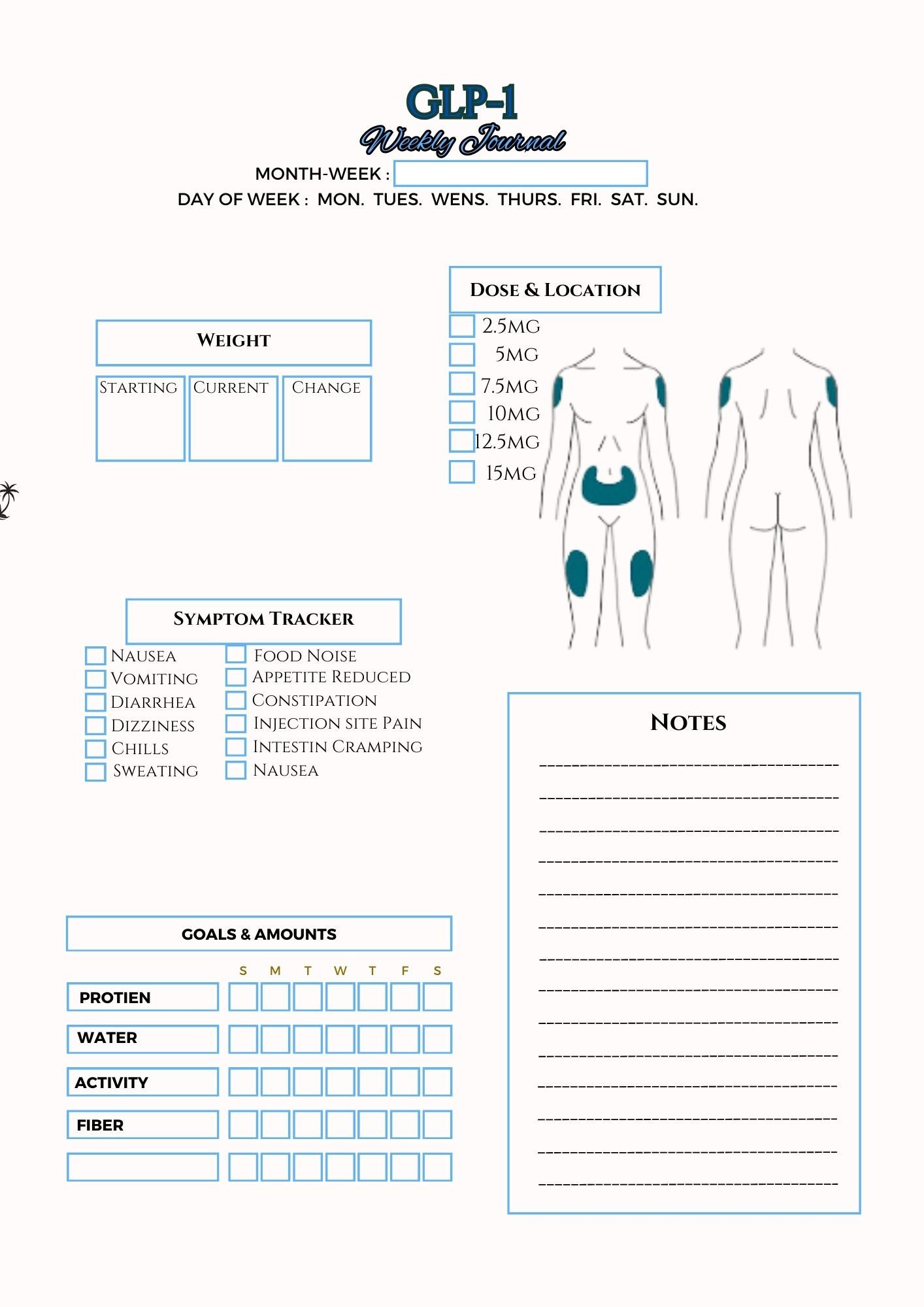 GLP-1 Mounjaro/zepbound Ozempic/wegovy Weekly Journal Tracker Download ...