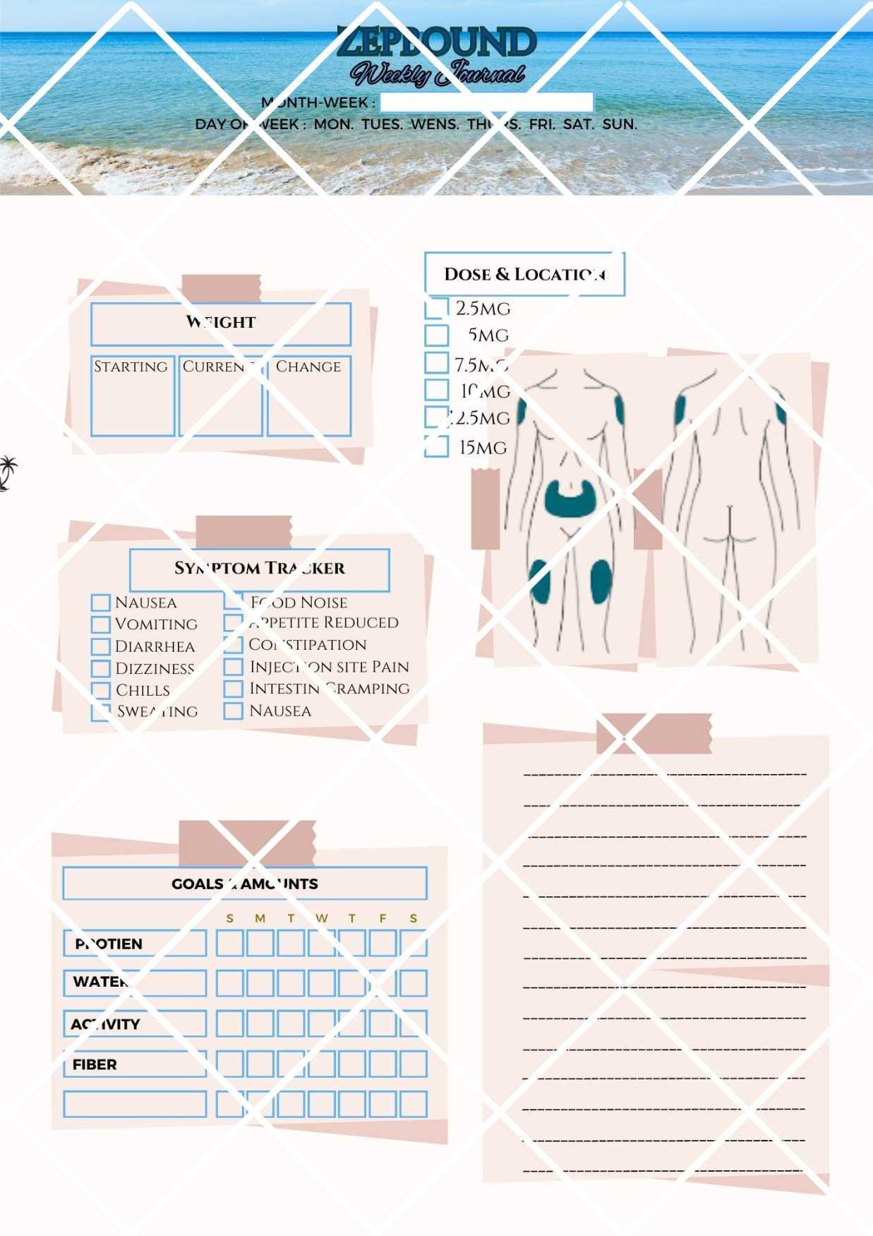 GLP-1 Mounjaro/zepbound Ozempic/wegovy Weekly Journal - Tracker ...