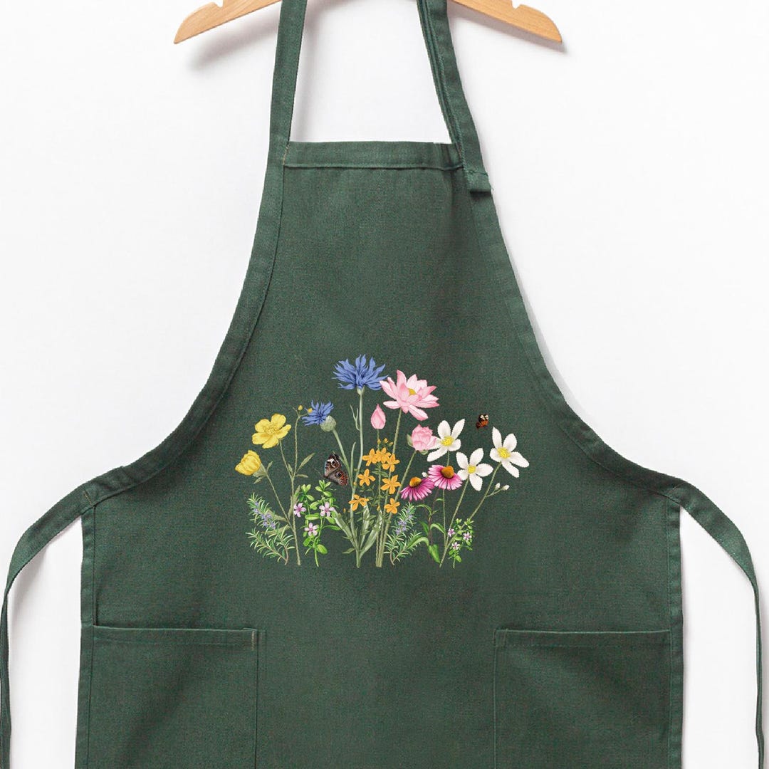 Floral Apron for Women, Butterfly Wildflower Design Apron, Mother's Day ...