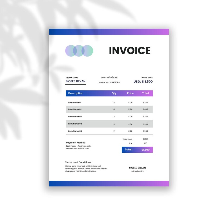 Invoice Template, Editable Receipt Template, Customizable Bill Design ...