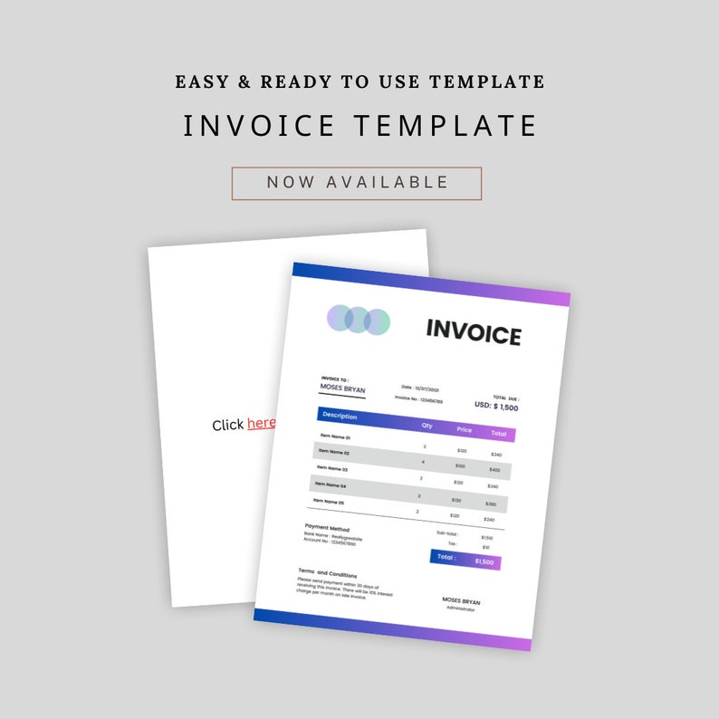 Invoice Template, Editable Receipt Template, Customizable Bill Design ...