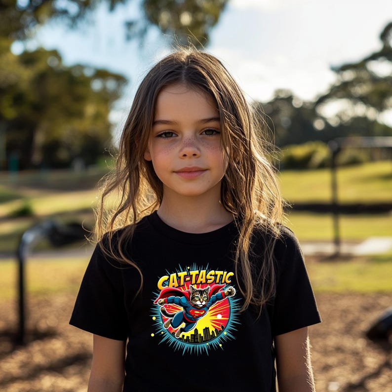 Cat-tastic Superhero Cat Kids T-shirt, Fun Kitten Graphic Tee, Youth ...