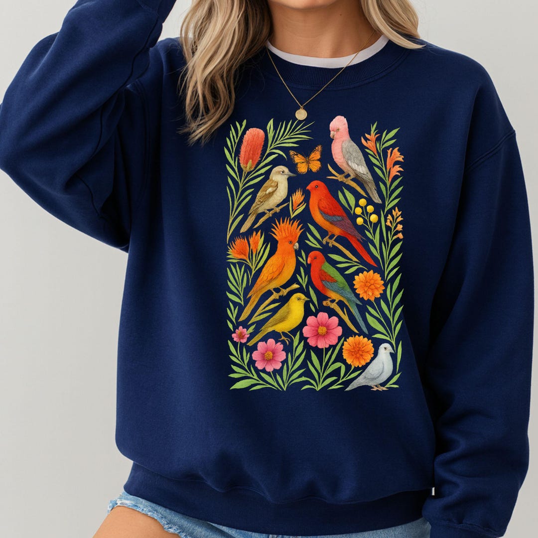 Australian Birds Sweatshirt: Colorful Parrot & Native Flowers Design ...