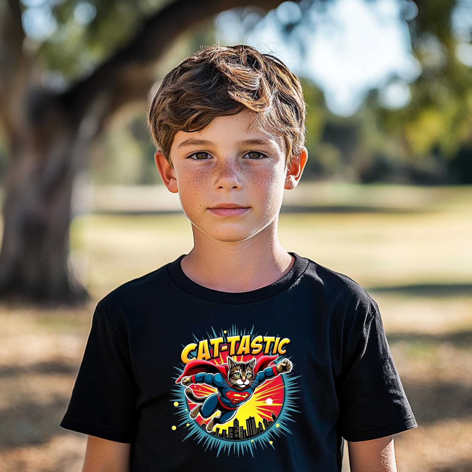 Cat-tastic Superhero Cat Kids T-shirt, Fun Kitten Graphic Tee, Youth ...